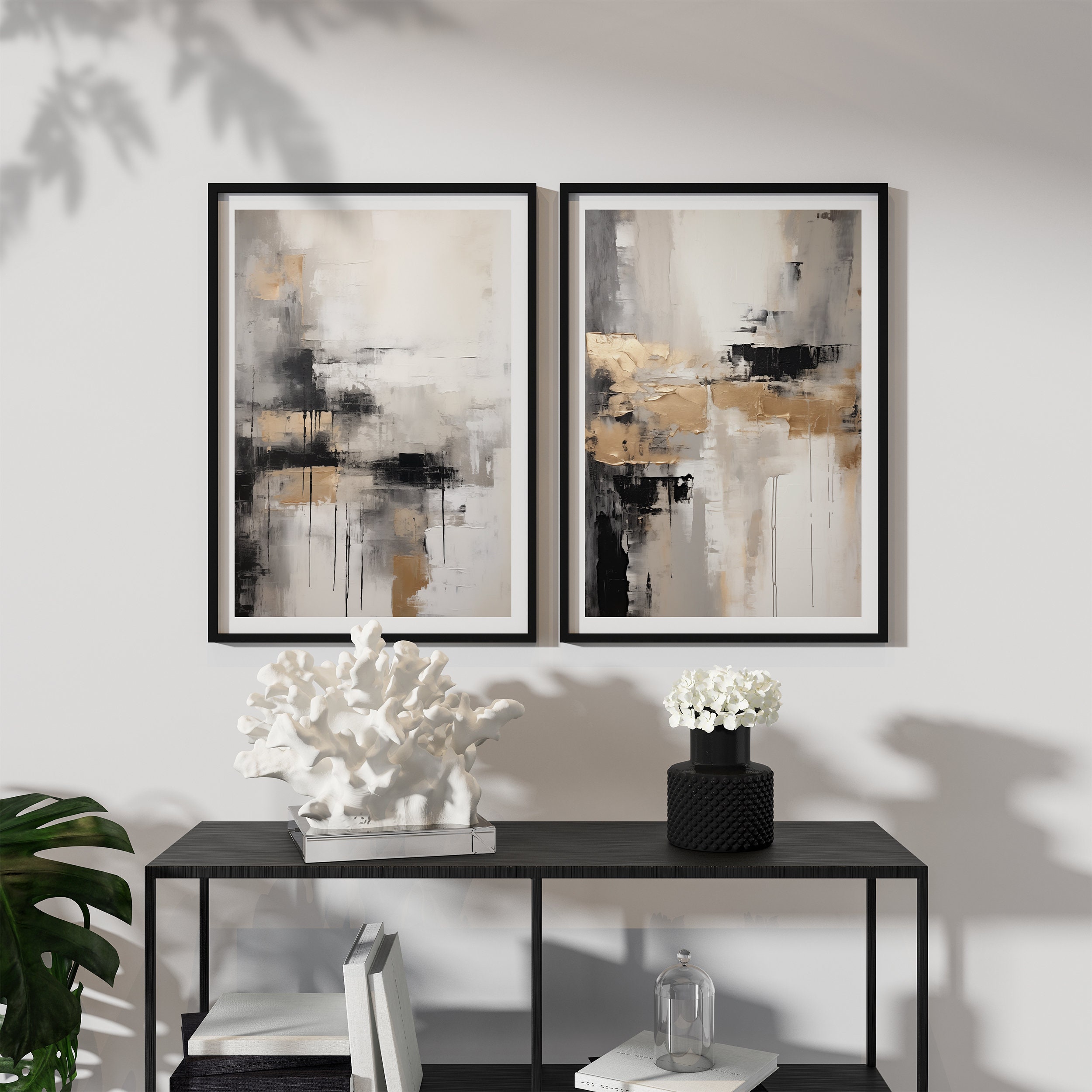 Gray and Gold Abstract Wall Art Set of 3 – Modern Minimalist Prints ...