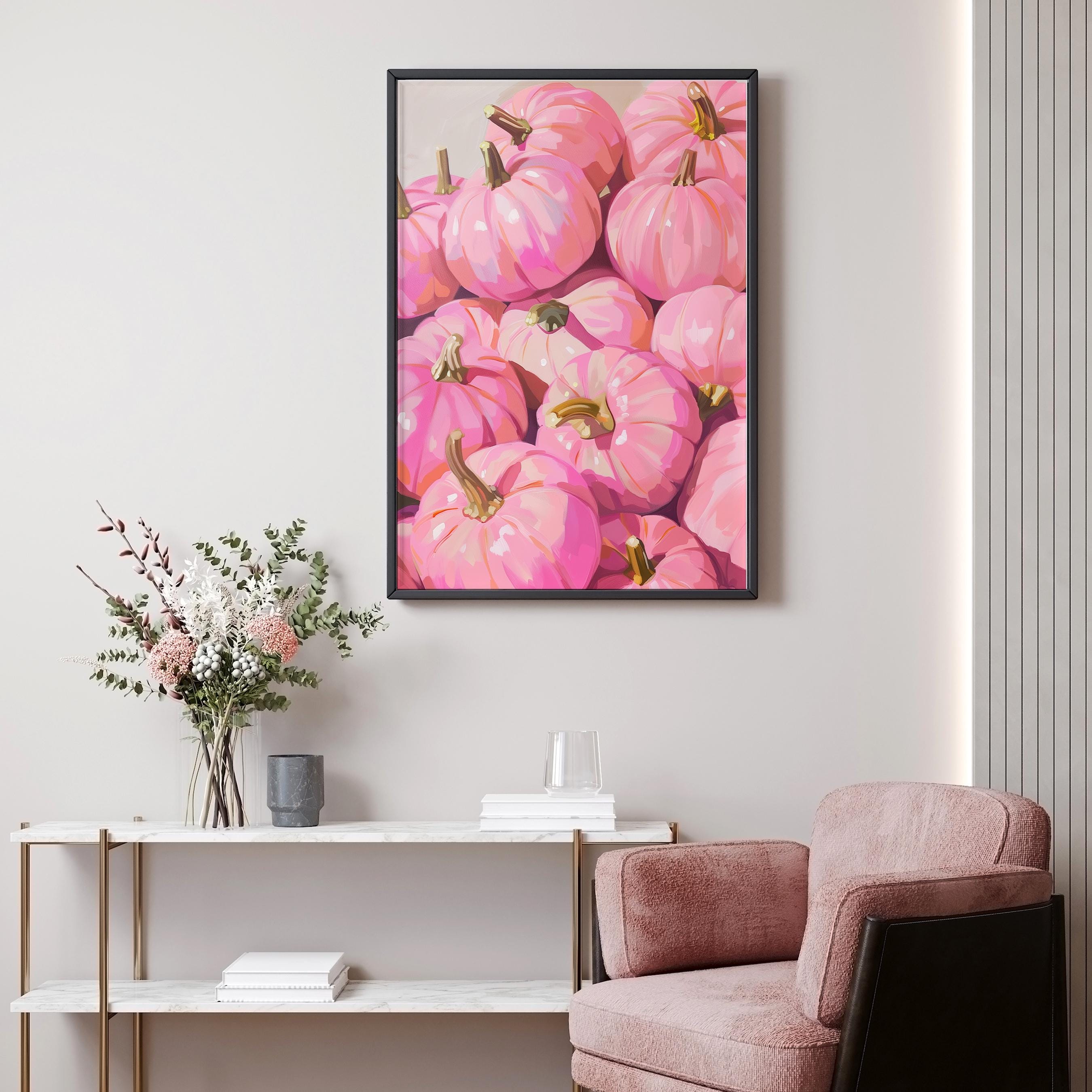 Pink Pumpkins Painting – Pastel Autumn Wall Art, Halloween Fall Decor ...