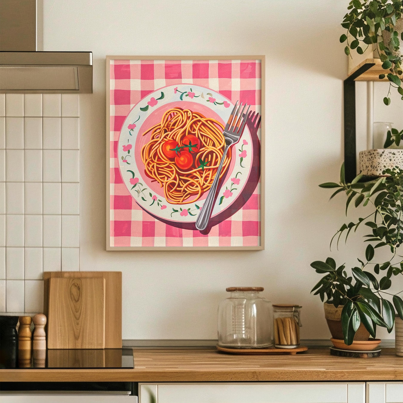 Pasta Painting Wall Art - Spaghetti Print for Kitchen - Pasta Poster ...