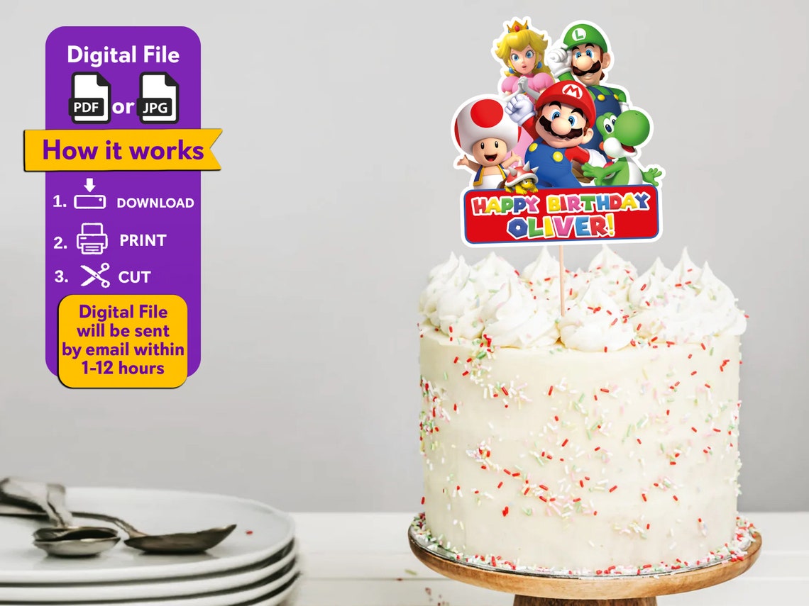 Super Mario Brothers Cake Topper, Super Mario Cake Topper, Birthday ...