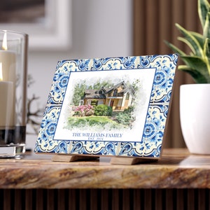 Watercolor Painting From Photo on Ceramics Portuguese Tile,custom House Picture Into Digital ...
