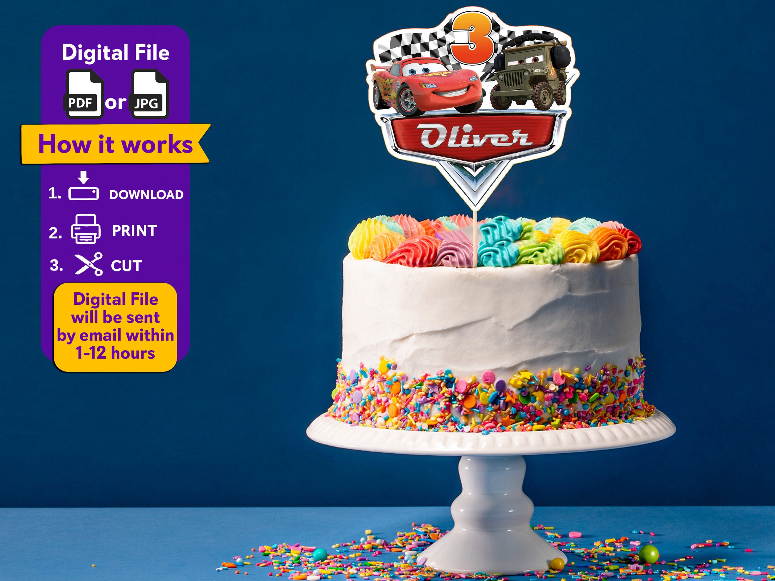 Printable Cars Cake Topper, Cars Birthday Party Cake Topper,cars ...