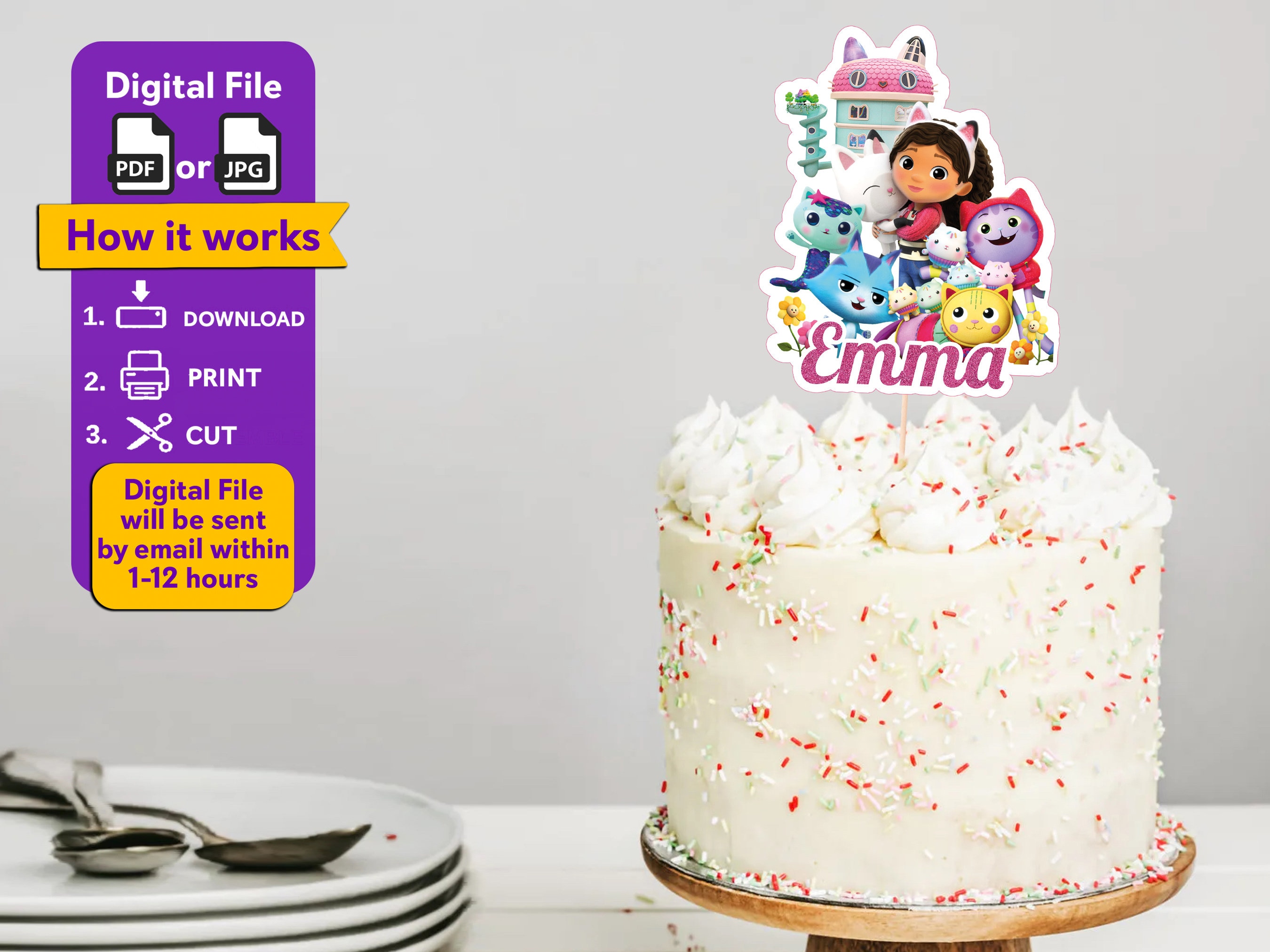 Gabby Dollhouse Cake Topper, Gabby Dollhouse Birthday Party, Gabby ...