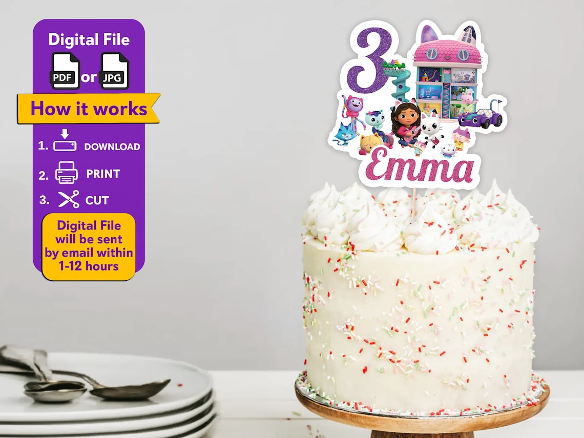 Gabby Dollhouse Cake Topper, Gabby Dollhouse Birthday Party, Gabby ...