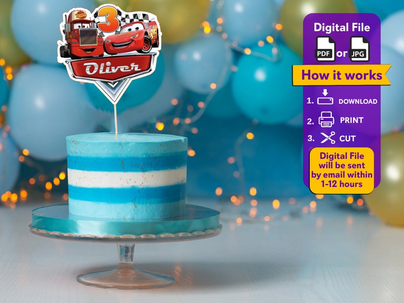 Printable Cars Cake Topper, Cars Birthday Party Cake Topper,cars ...