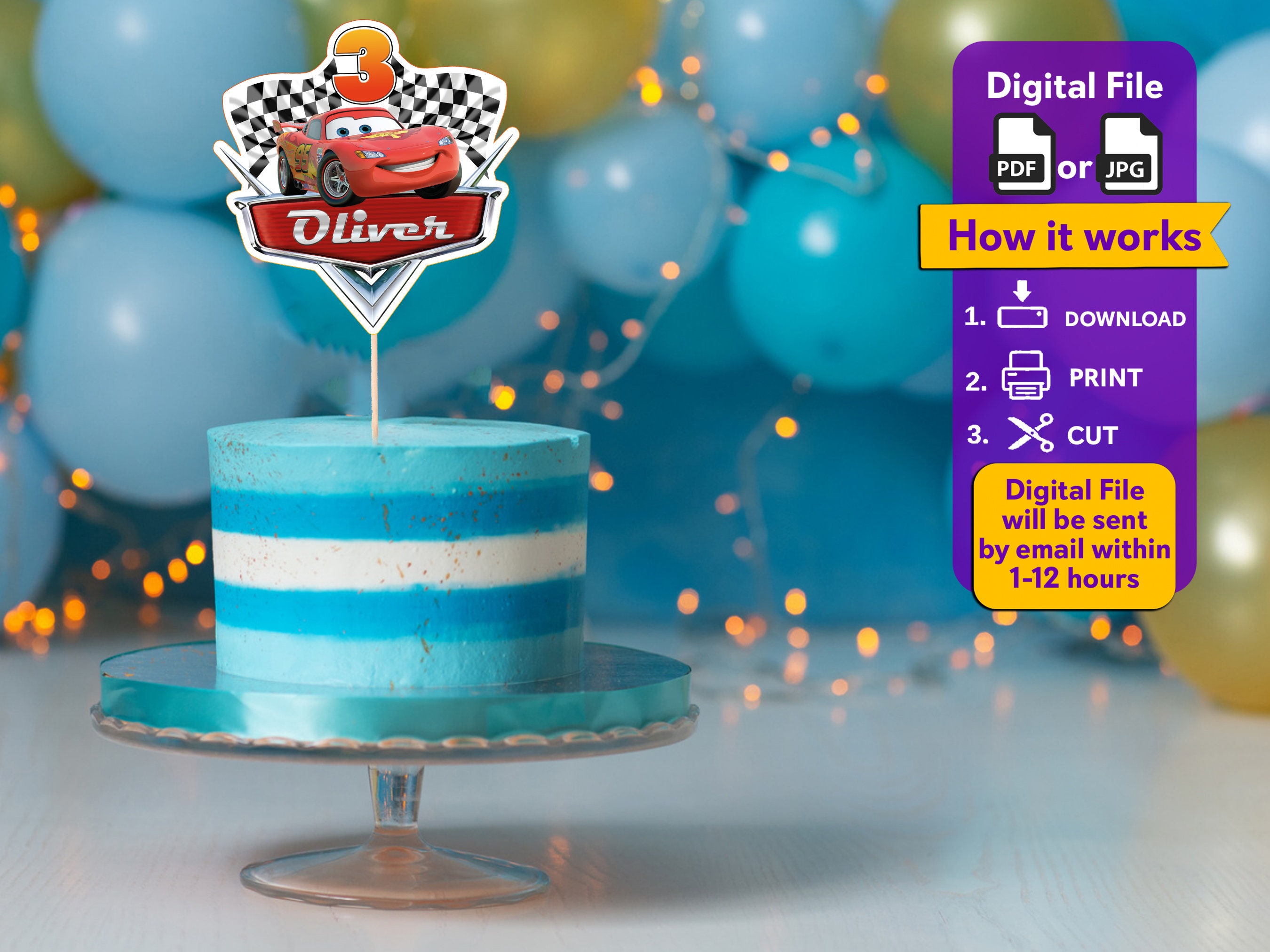 Printable Cars Cake Topper, Cars Birthday Party Cake Topper,cars ...