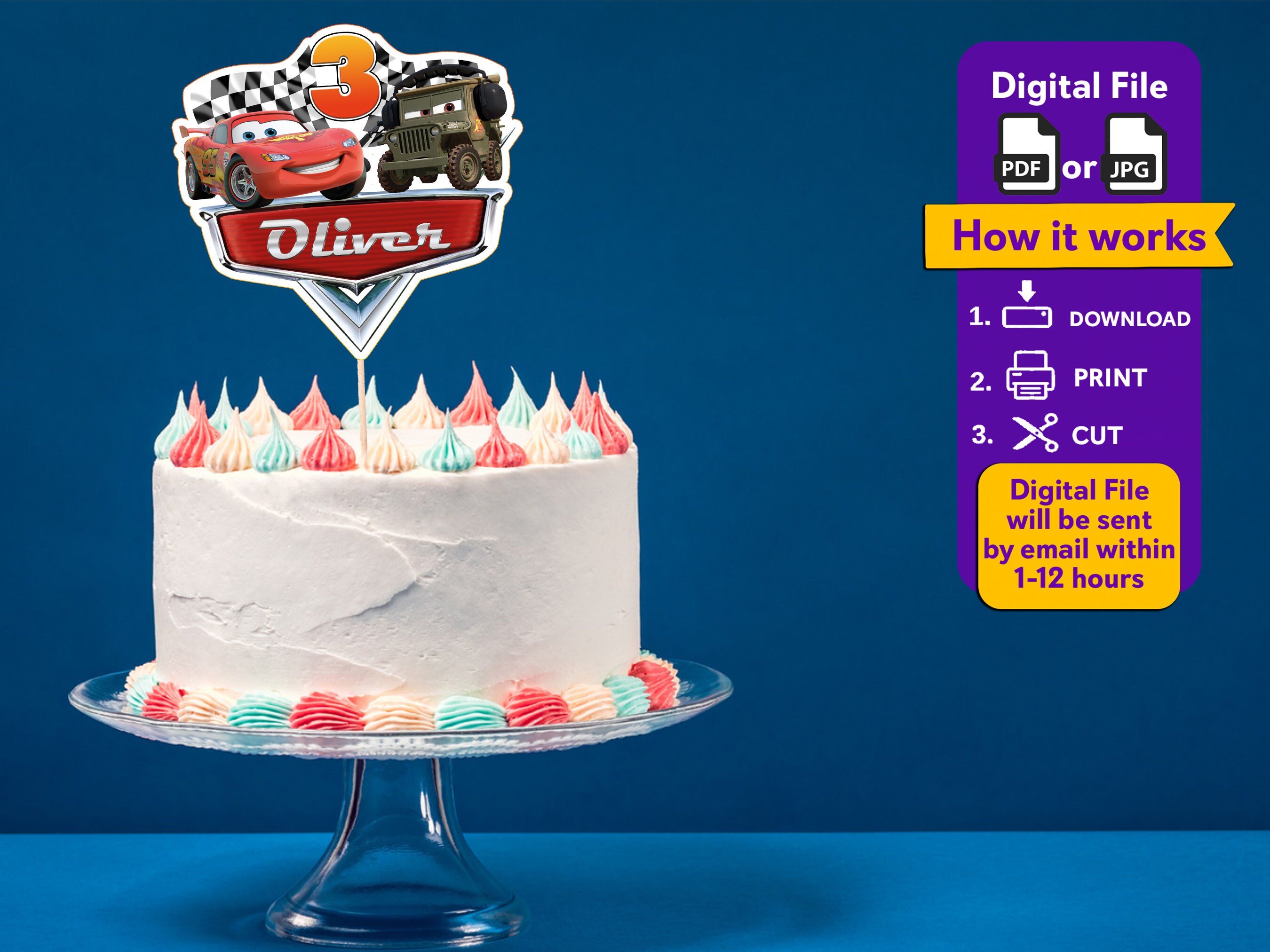Printable Cars Cake Topper, Cars Birthday Party Cake Topper,cars ...