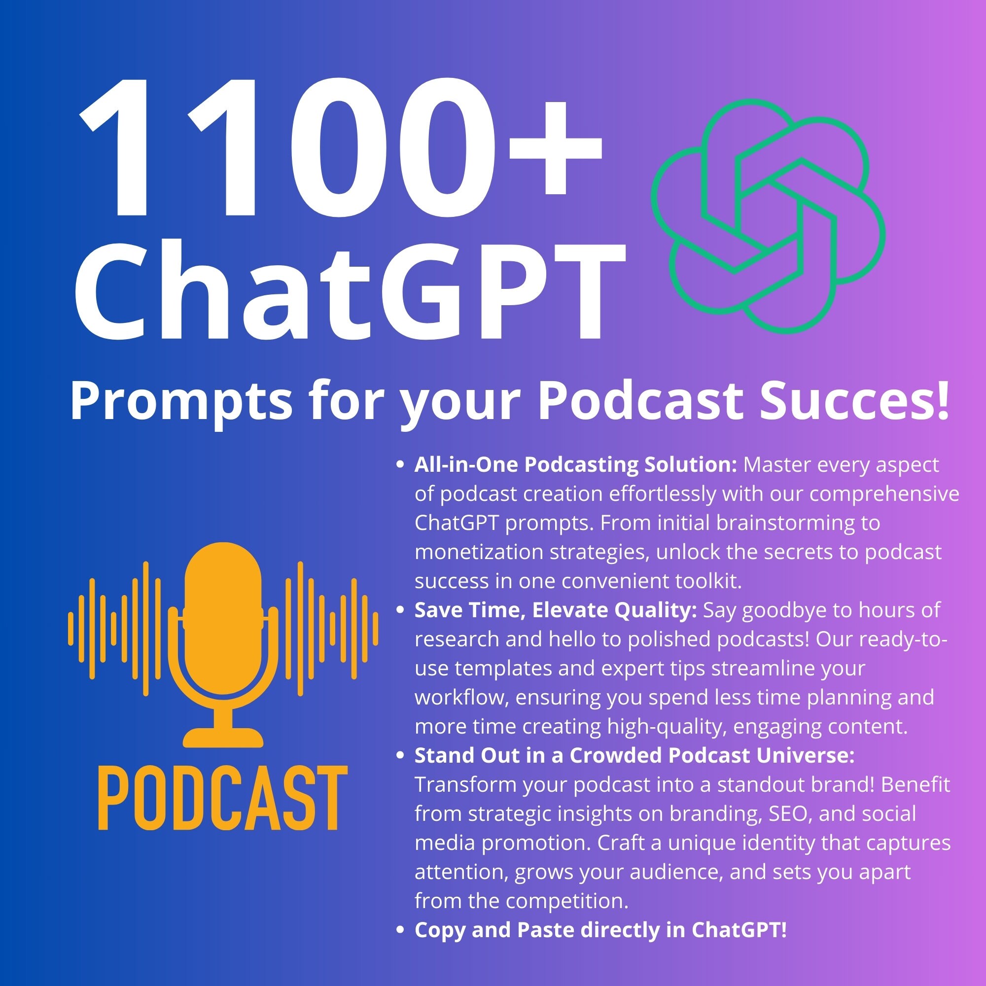 Chatgpt Prompts for Podcasting Success Podcast Planning Branding SEO ...