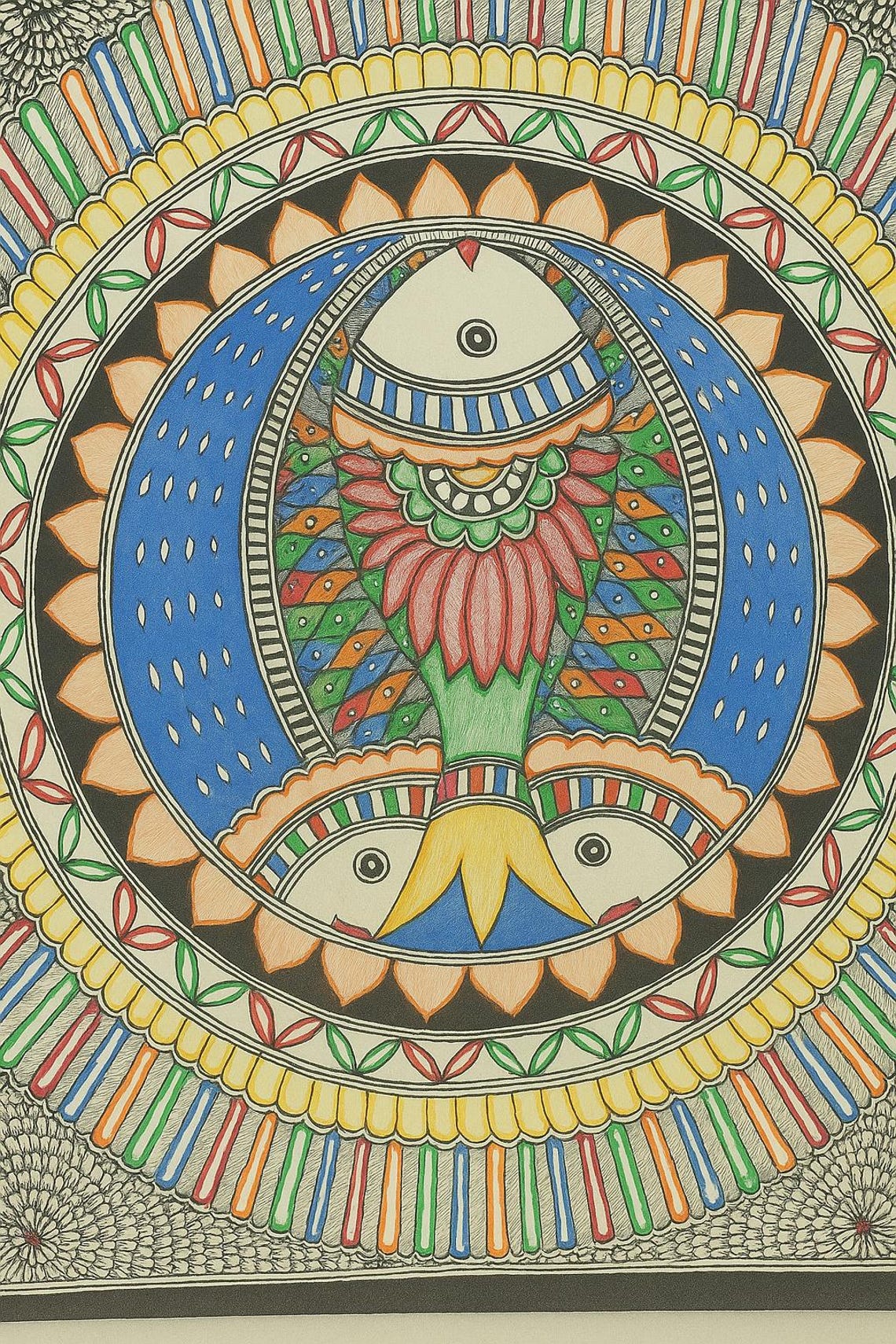 Madhubani Painting Matsya Chakra (sanskrit for Fish Wheel/circle) - Etsy