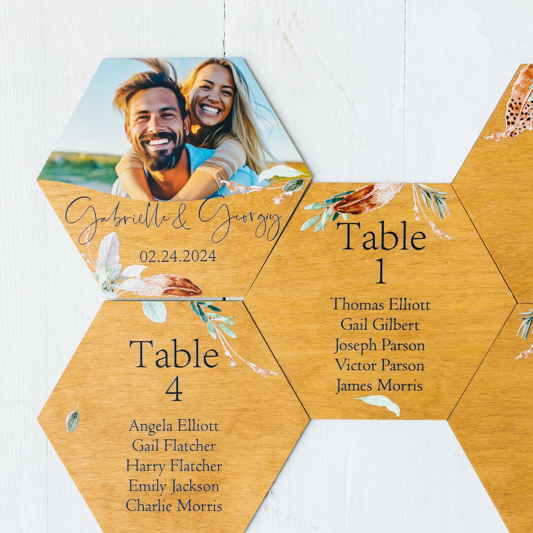 Custom Seating Chart With Photo, Wedding Table Seat Plan, Rustic ...