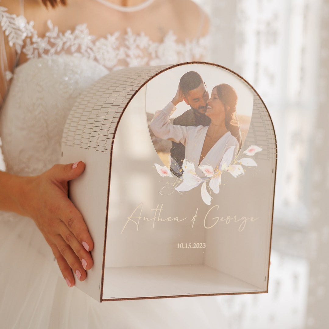 Personalized Arched Wedding Card Box: Wooden and Acrylic Envelope ...