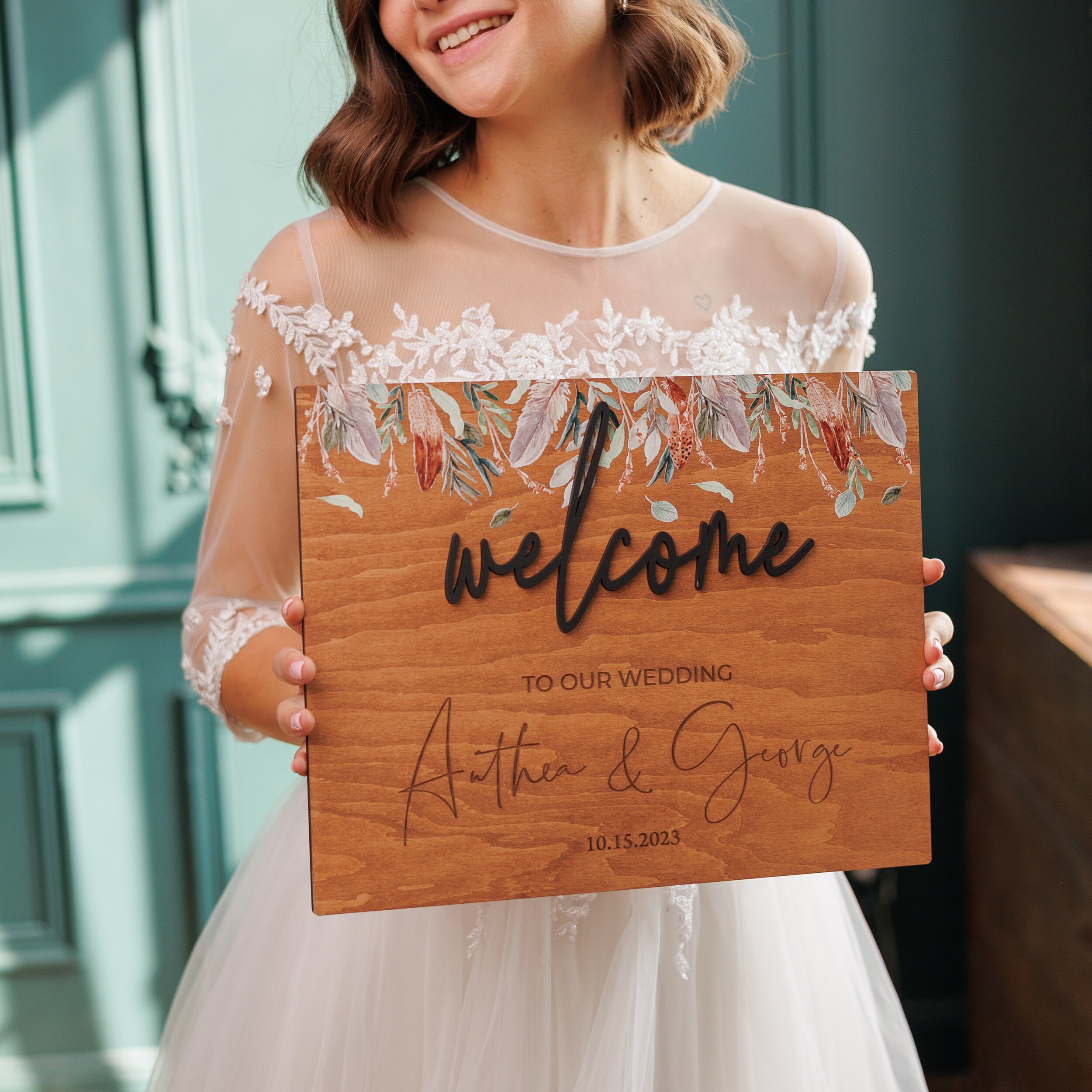 Personalized Wedding Welcome Sign: Blue Mountain Print, Engraved Wood ...