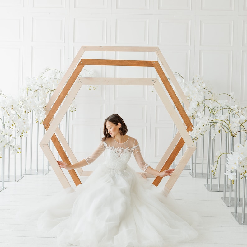 Hexagon Wedding Arch, Wood Backdrop for Wedding Ceremony, Boho Wedding Backdrop, Re-assembled ...