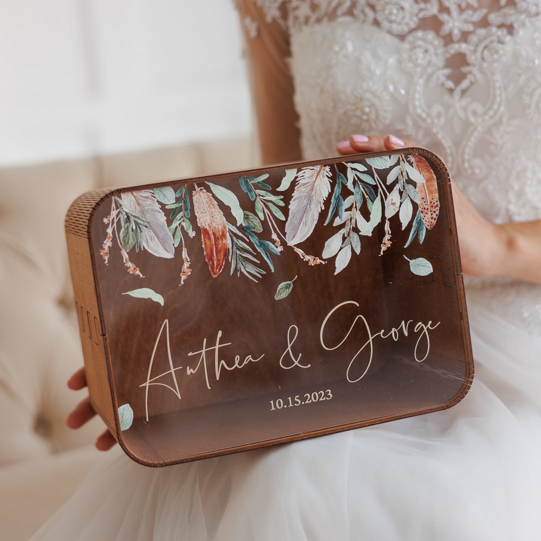 Wedding Card Box With Acrylic Glass, Personalized Wedding Envelope Box ...