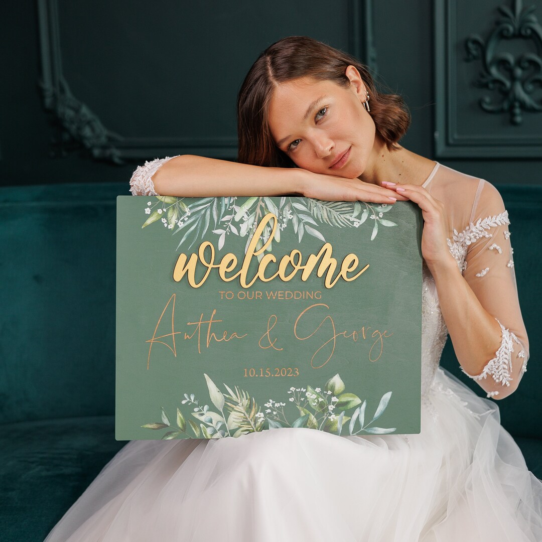 Wedding Welcome Sign, Greenery Wedding Decor for Spring Wedding, Custom ...