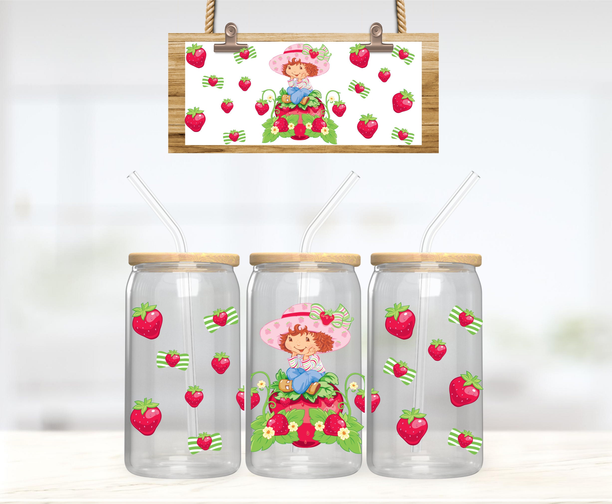 Strawberry PNG, 16 Oz. Wrap - Digital Download - UV DTF Wrap Design -shortcake Png - Digital ...