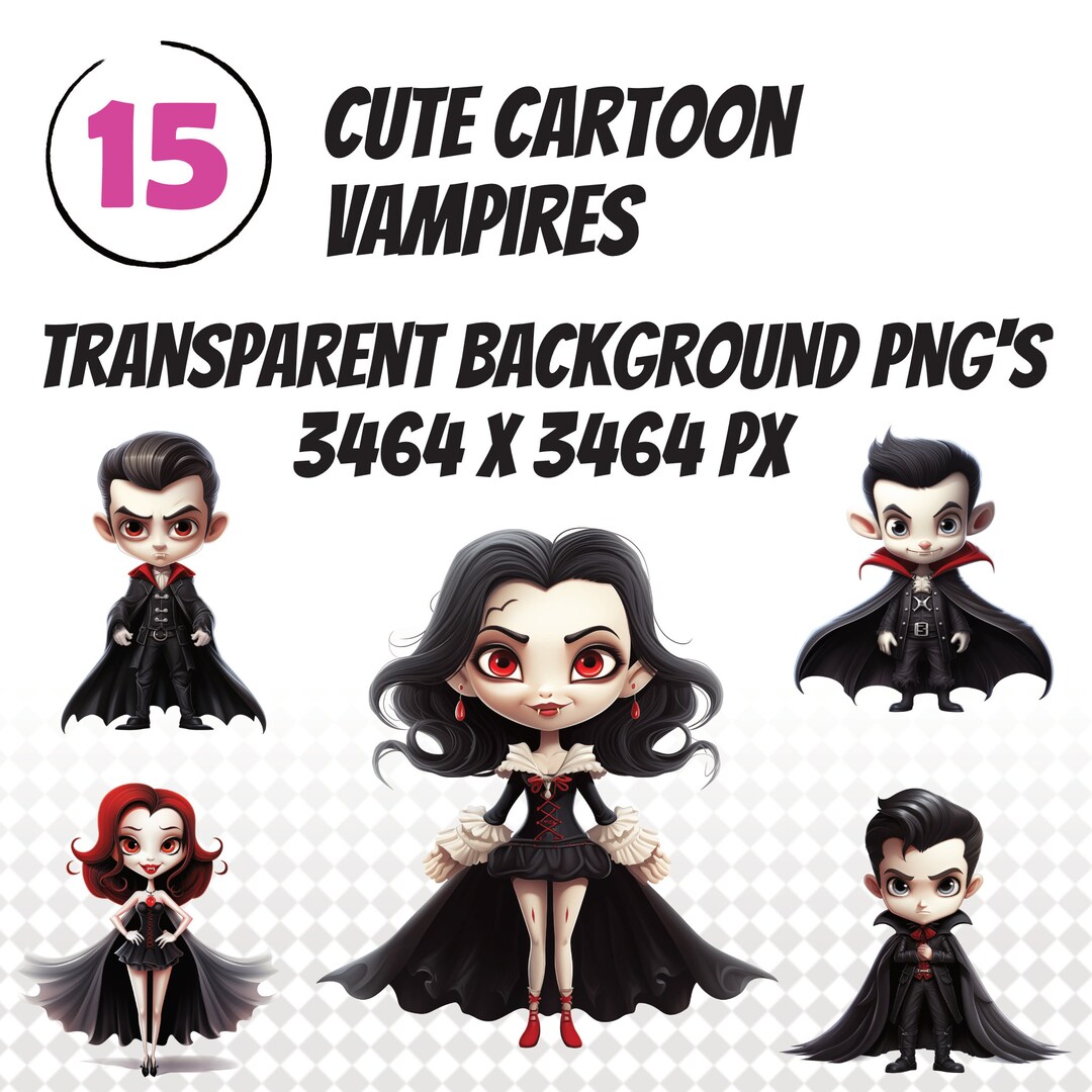 Cute Vampires Clipart Bundle 15 Transparent Background PNG Digital ...
