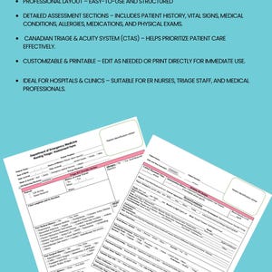 Nursing Triage Assessment Form – Emergency Medicine Template - Etsy