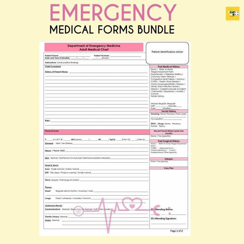 Emergency Medical Forms Bundle | Printable ER Nursing Templates, Triage ...