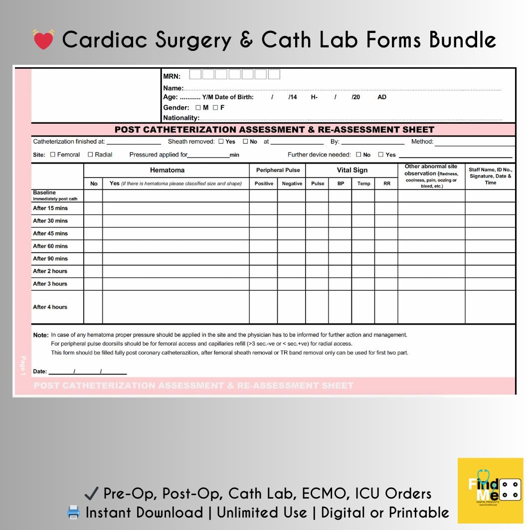 Cardiac Surgery & Cath Lab Forms Bundle: ICU Nursing Sheets (printable ...