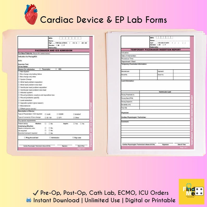 Cardiac & Cath Lab Forms Bundle Pacemaker, ICD, EP, ACS, Admission and ...