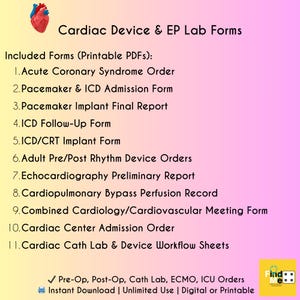 Cardiac & Cath Lab Forms Bundle Pacemaker, ICD, EP, ACS, Admission and ...