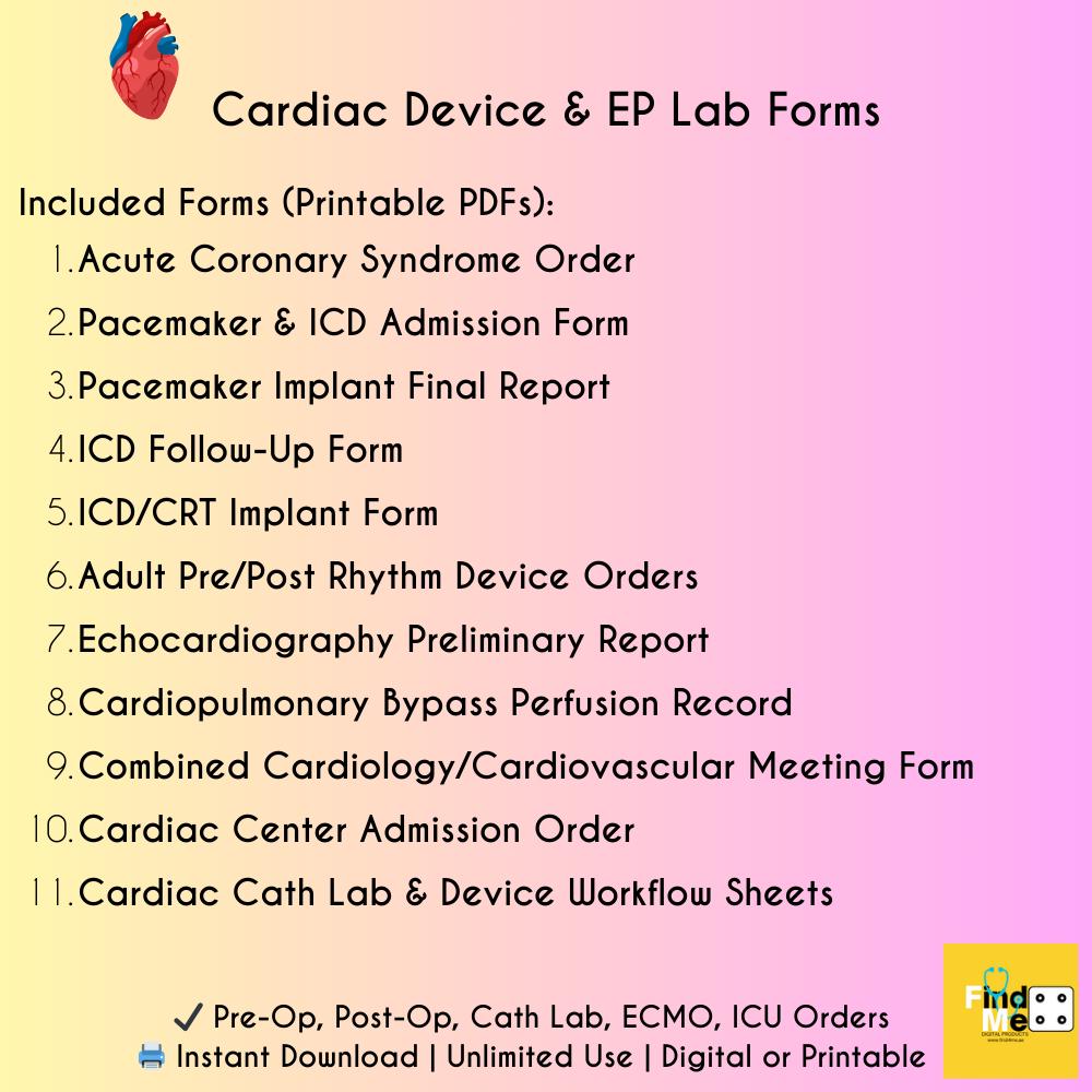 Cardiac & Cath Lab Forms Bundle Pacemaker, ICD, EP, ACS, Admission and ...