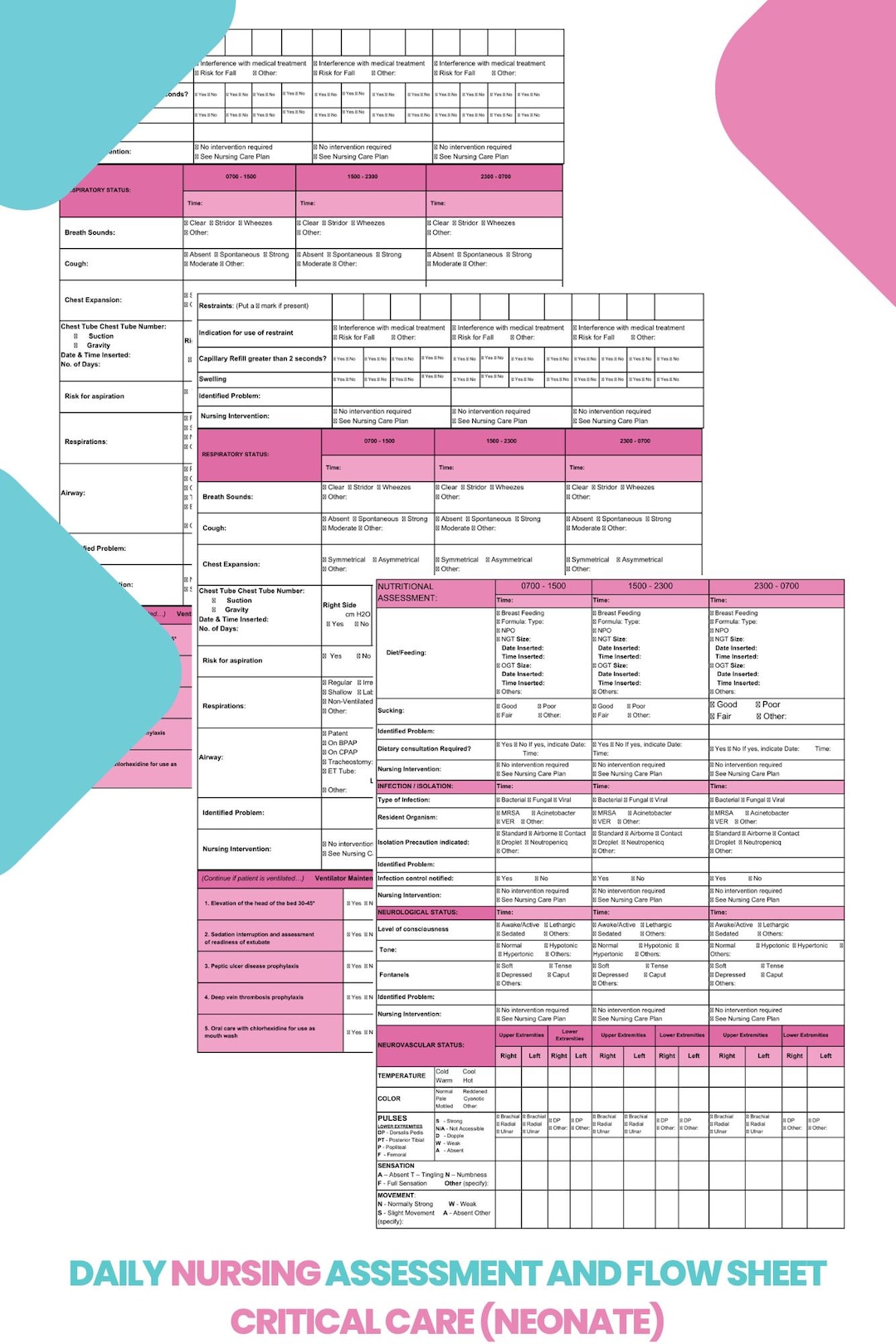 Daily Nursing Assessment and Flow Sheet - Critical Care (neonate) - Etsy