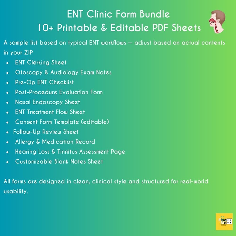 ENT Clinic Form Bundle | Printable & Editable PDF Sheets ...