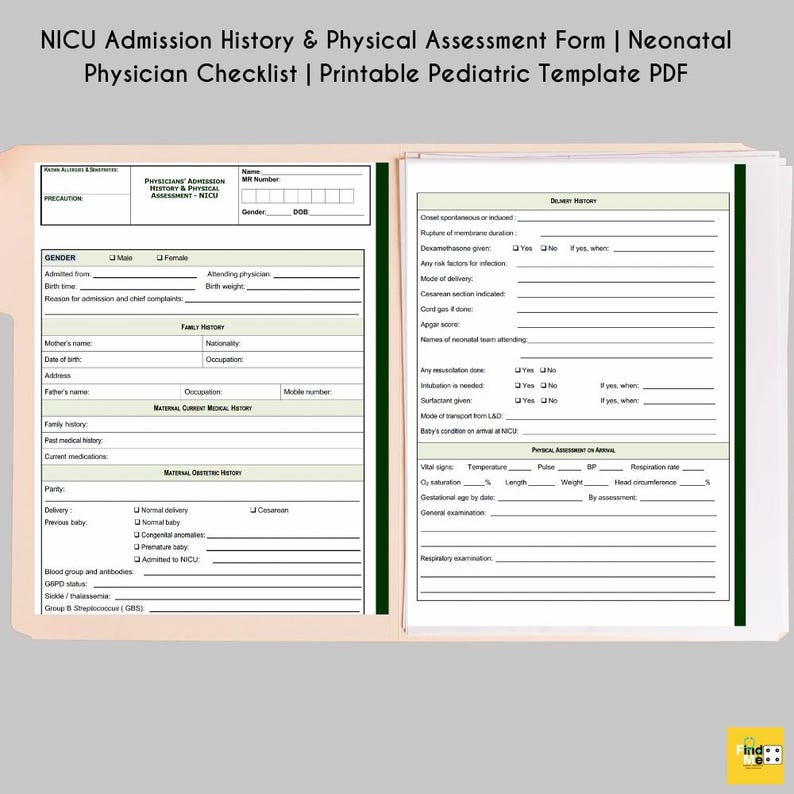 NICU History & Physical Assessment Form | Neonatal Physician Checklist ...
