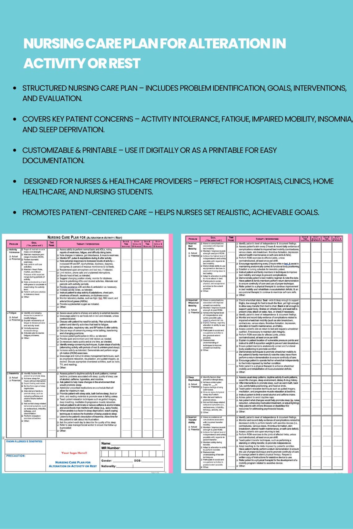 Nursing Care Plan for Alteration in Activity or Rest | Detailed Nursing ...