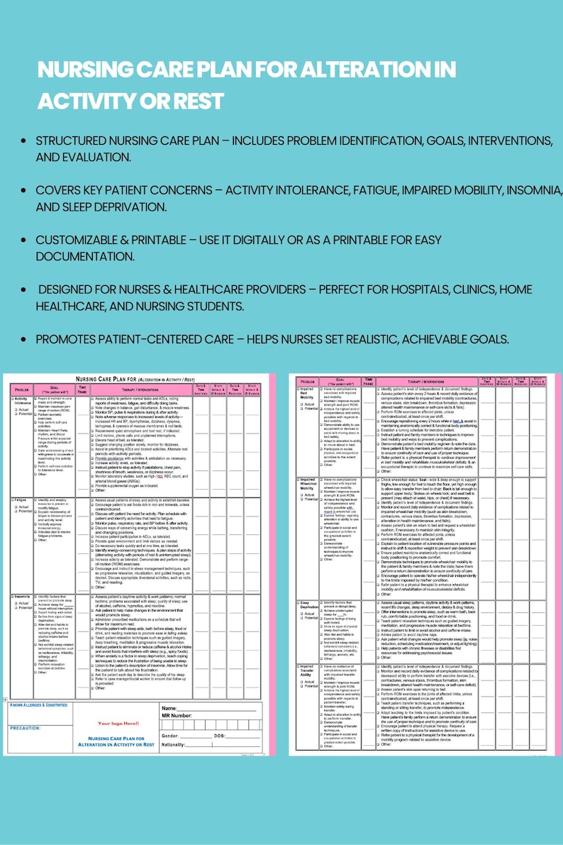 Nursing Care Plan for Alteration in Activity or Rest | Detailed Nursing ...
