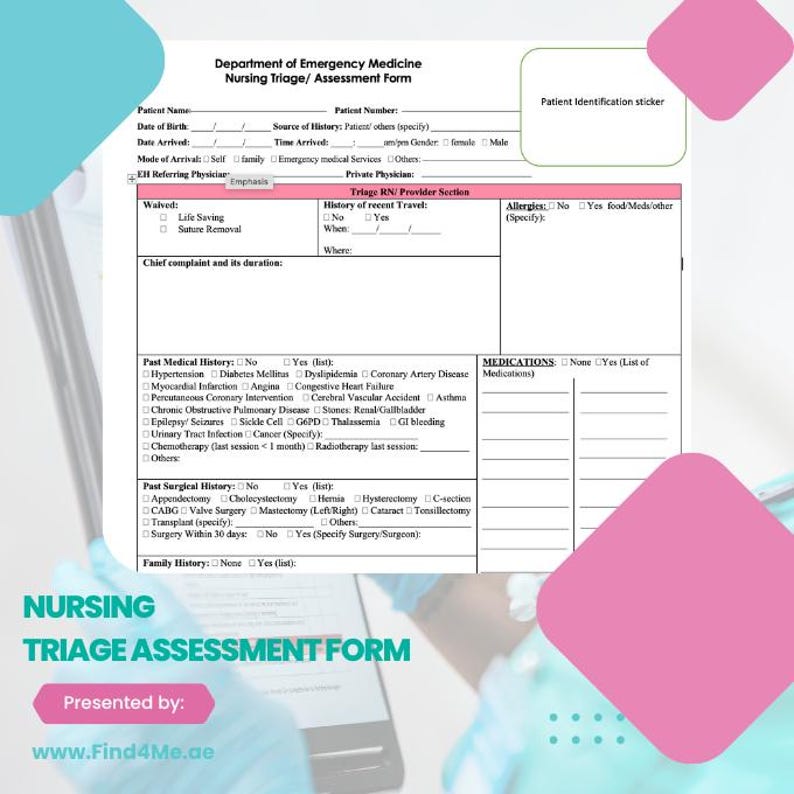 Nursing Triage Assessment Form Emergency Medicine Template Etsy