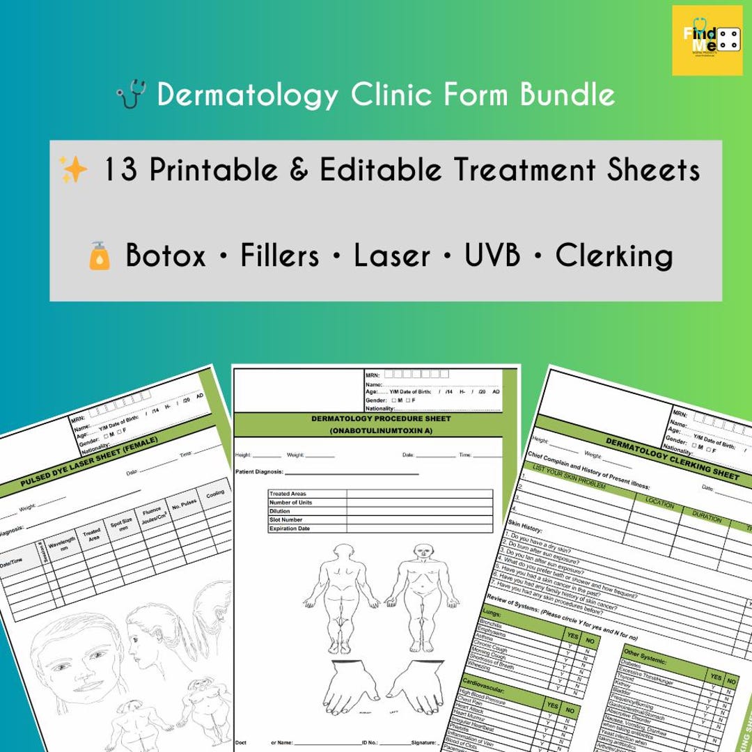 Dermatology Clinic Form Bundle Editable PDF Sheets for Aesthetic, Laser ...