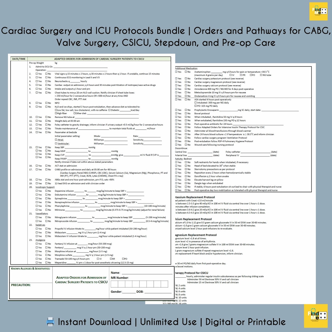 Cardiac Surgery Protocols Bundle: CABG, Valve Surgery, ICU & Stepdown ...