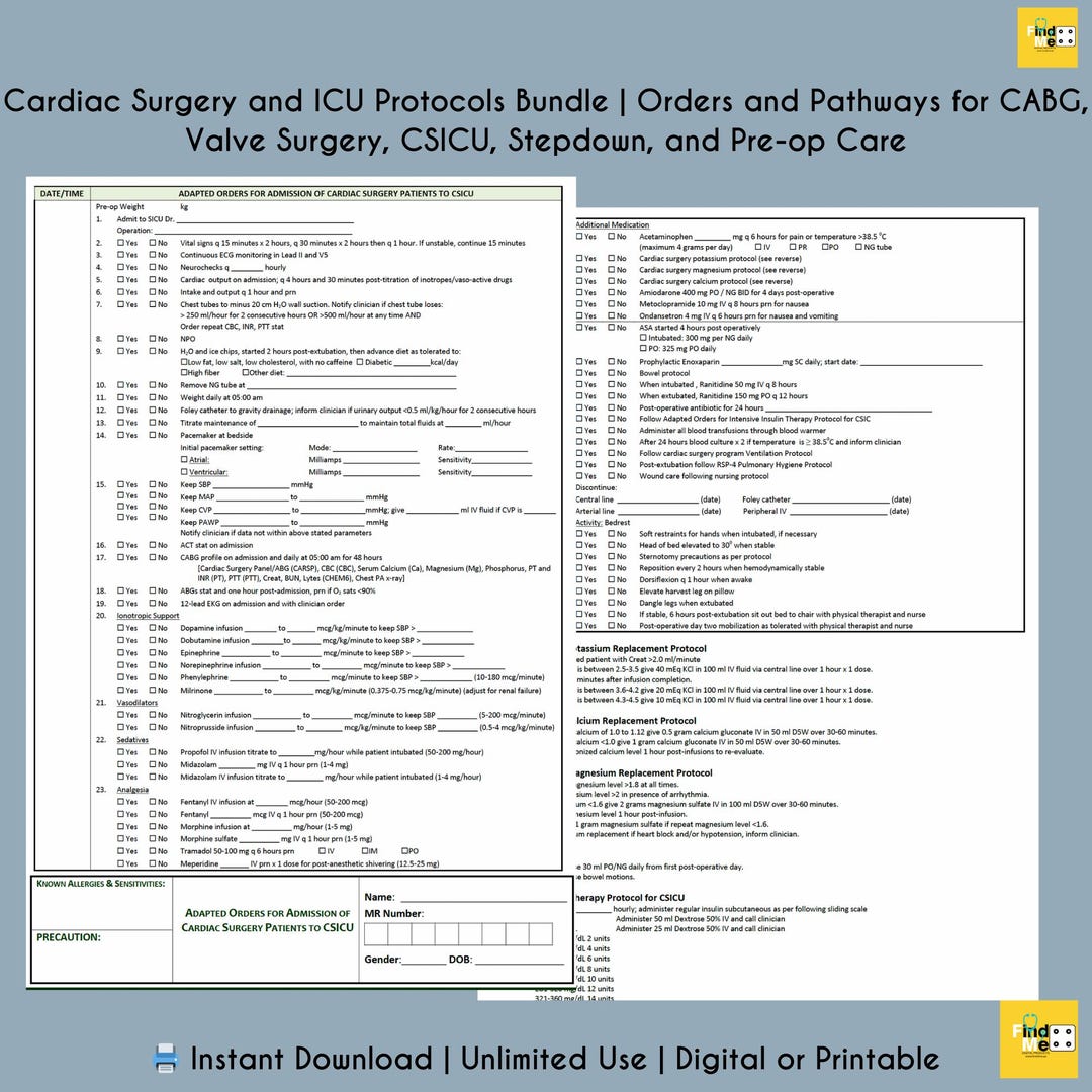 Cardiac Surgery Protocols Bundle CABG Valve Surgery ICU Stepdown