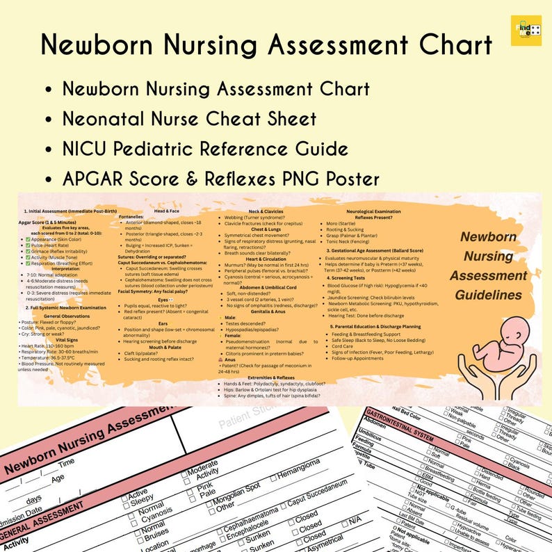 Newborn Nursing Assessment Chart | Neonatal Nurse Cheat Sheet | NICU ...