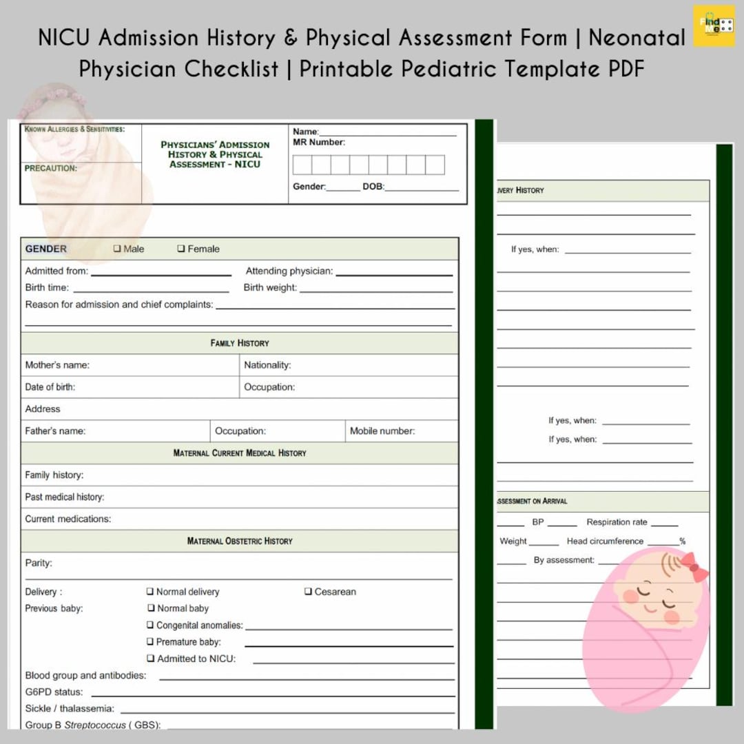 NICU History & Physical Assessment Form | Neonatal Physician Checklist ...