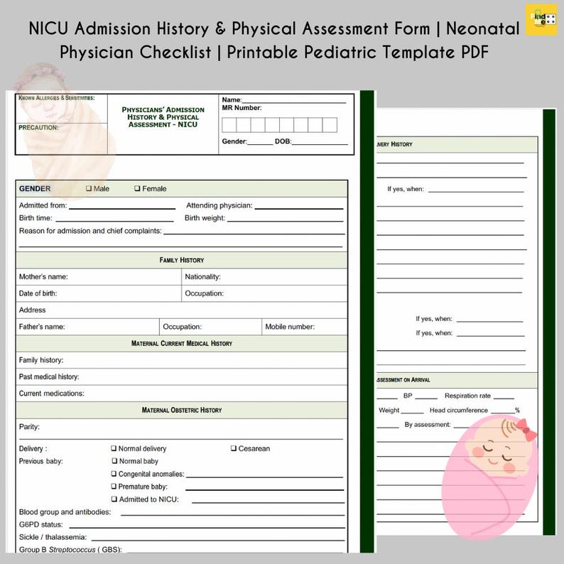 NICU History & Physical Assessment Form | Neonatal Physician Checklist ...