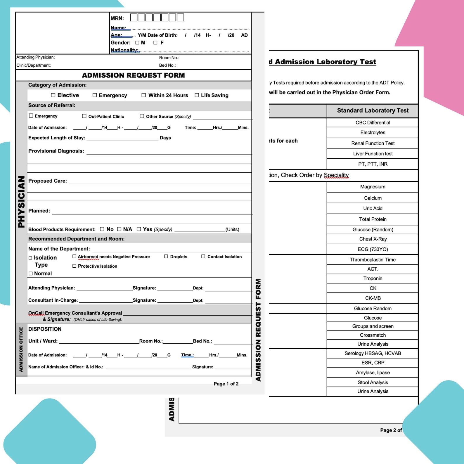 Inpatient Admission and Discharge Forms | Printable Hospital Forms ...