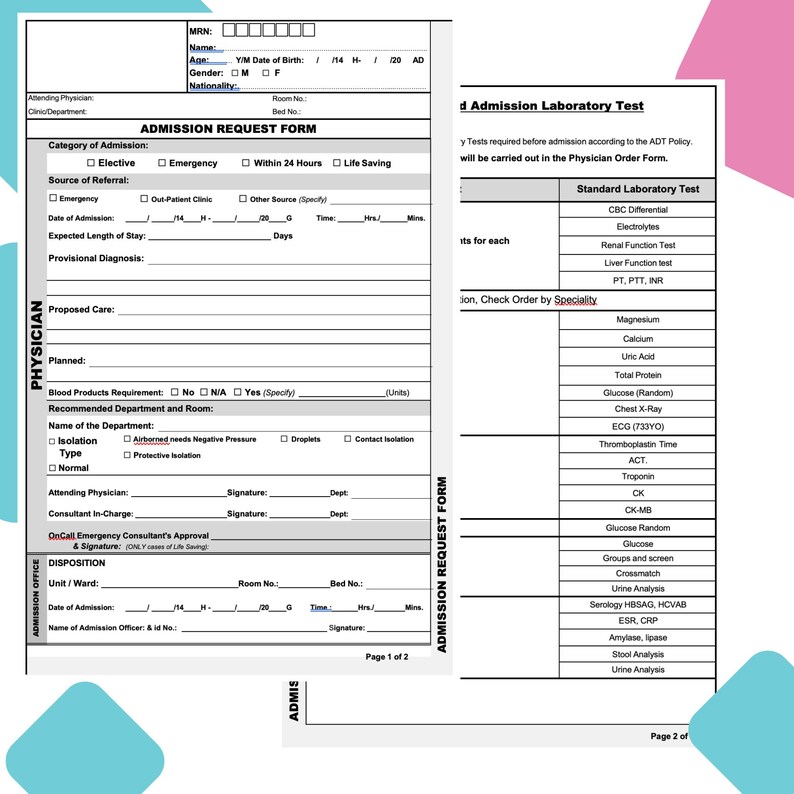 Inpatient Admission and Discharge Forms | Printable Hospital Forms ...
