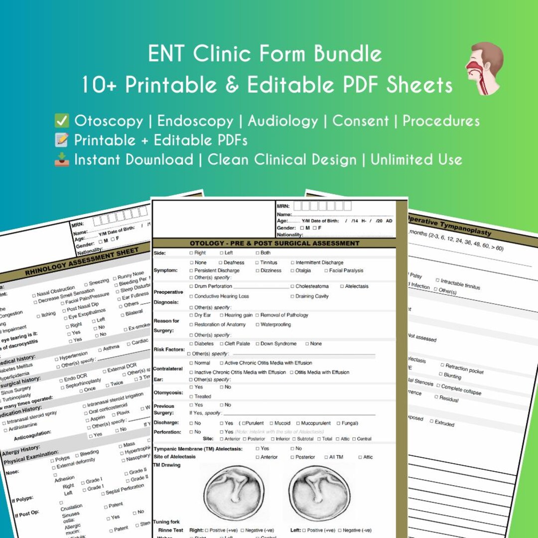 ENT Clinic Form Bundle | Printable & Editable PDF Sheets ...