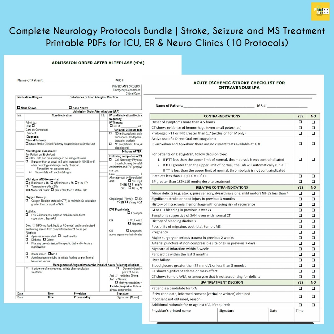 Neurology Protocols Bundle: Stroke, Seizure, MS Treatment (10 Printable ...