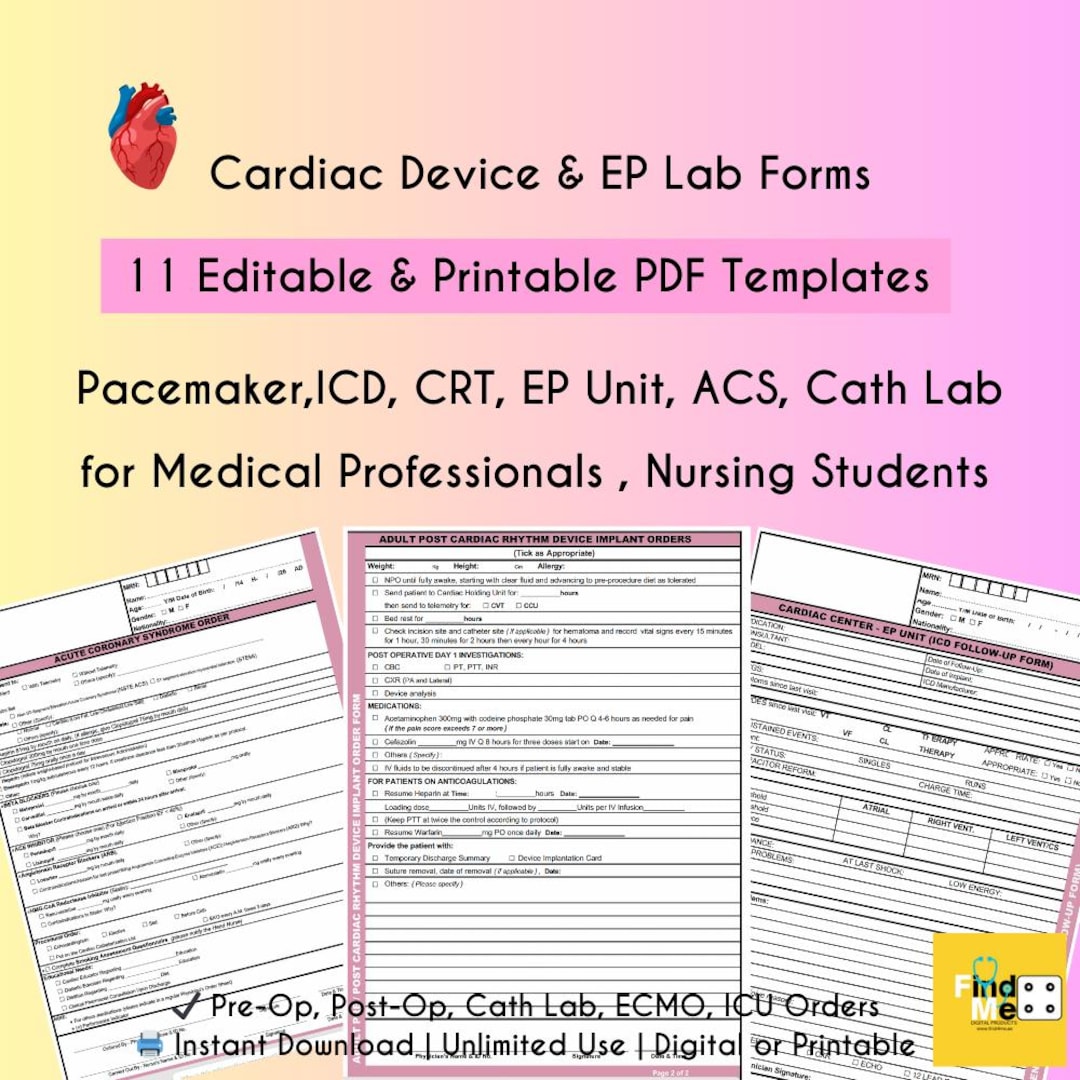 Cardiac & Cath Lab Forms Bundle Pacemaker, ICD, EP, ACS, Admission and ...