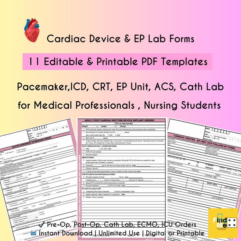 Cardiac & Cath Lab Forms Bundle Pacemaker, ICD, EP, ACS, Admission and ...