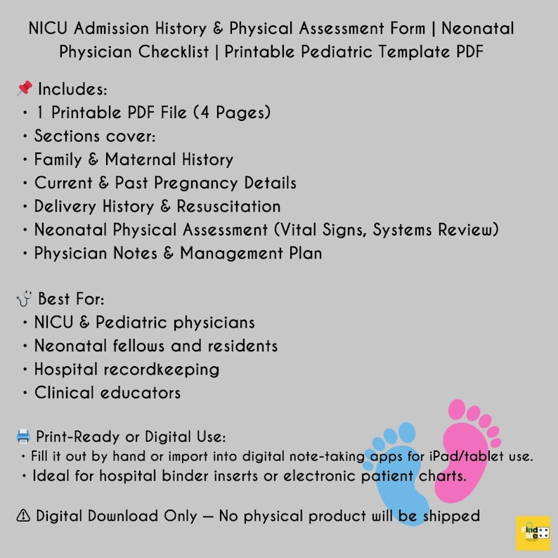 NICU History & Physical Assessment Form | Neonatal Physician Checklist ...