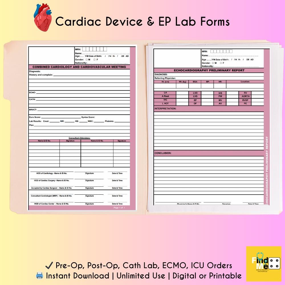 Cardiac & Cath Lab Forms Bundle Pacemaker, ICD, EP, ACS, Admission and ...