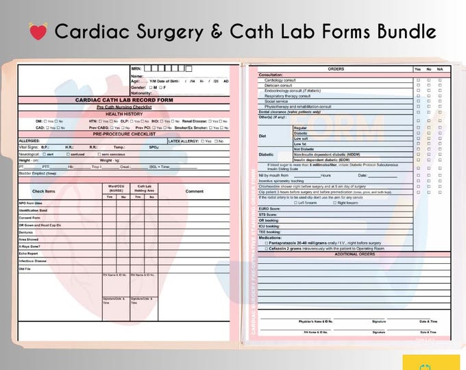 Cardiac Surgery & Cath Lab Forms Bundle: ICU Nursing Sheets (printable ...