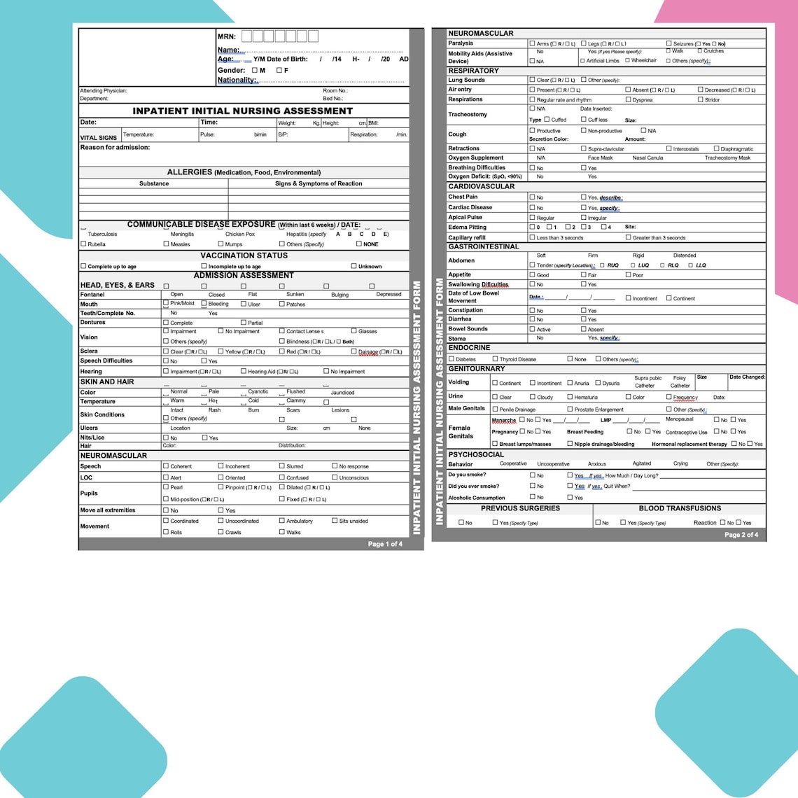 Inpatient Admission and Discharge Forms | Printable Hospital Forms ...