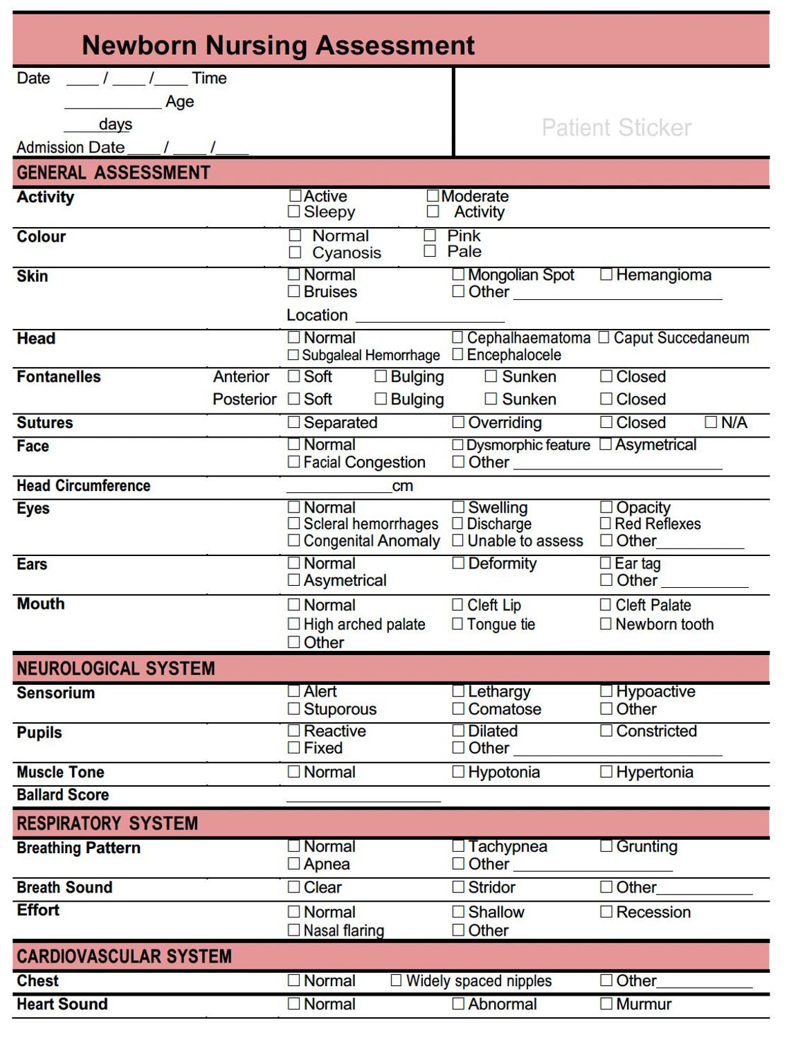 Newborn Nursing Assessment Chart | Neonatal Nurse Cheat Sheet | NICU ...